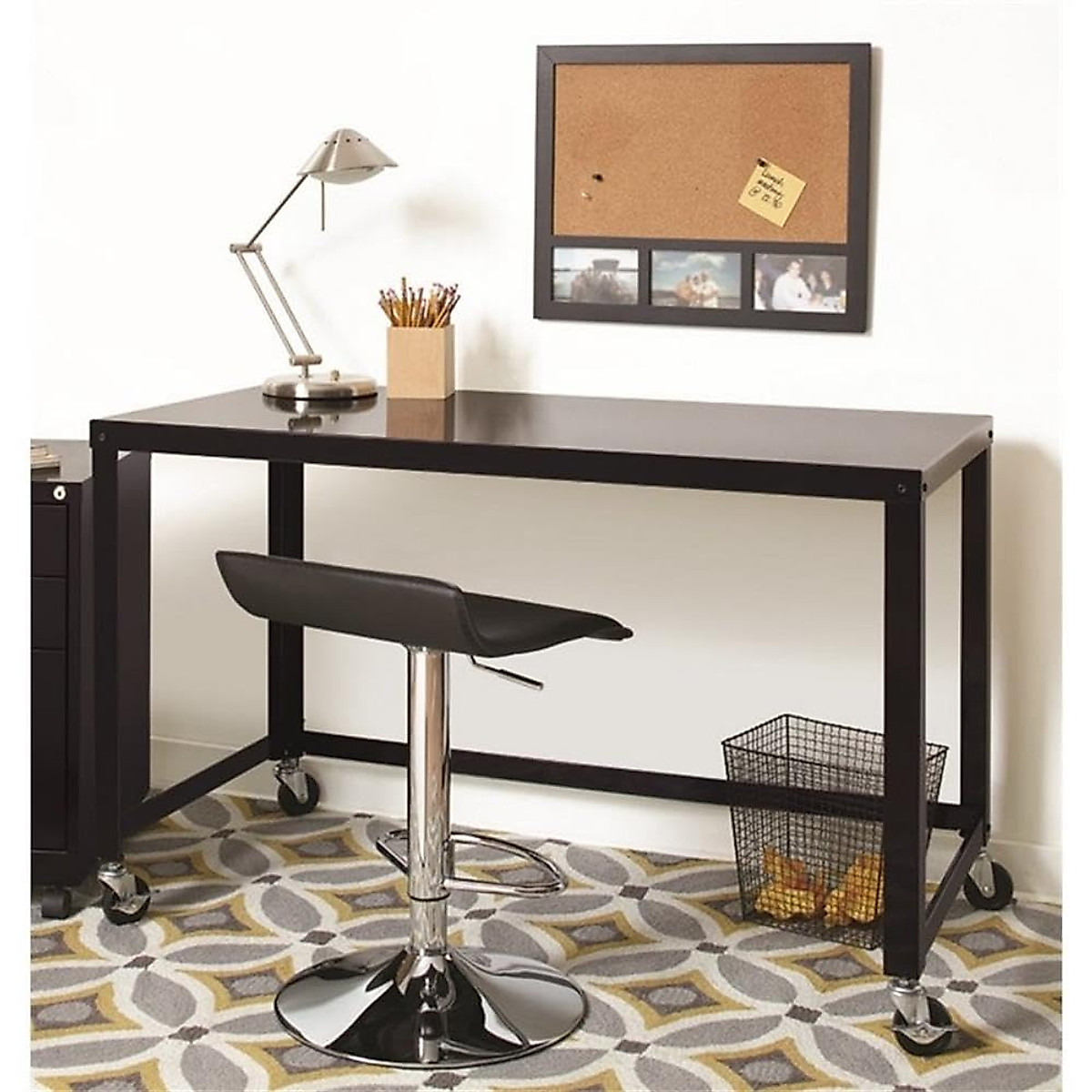 Scranton & Co 48" Modern Metal 2 Casters Office Mobile Desk in Black