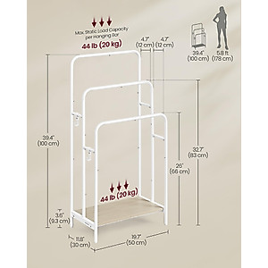VASAGLE Freestanding Towel Rack, 3-Tier Blanket Holder with Storage Shelf, 19.7 x 11.8 x 39.4 Inches, Blanket Rack, 2 Hooks, for Blankets, Bath Towels, Cloud White and Natural Beige ULLS009W01
