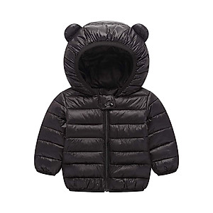 Winter Down Coats for Kids Baby Boys Girls Light Puffer Padded Jacket Bear Hoods Infant Outerwear Black