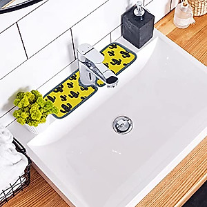 Kitchen Faucet Absorbent Mat 4 Pieces Black Cactus Yellow Faucet Sink Splash Guard Bathroom Counter and RV,Faucet Counter Sink Water Stains Preventer