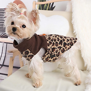 Fleece Vest Dog Sweater Winter Dog Clothes for Small Dogs Boy Girl Warm Pullover Puppy Sweater Soft Super Stretchy Leopard Print Dog Fleece Vest Chihuahua Sweaters (Leopard Brown, XXS)