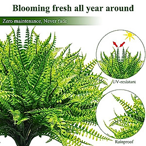 Kinisty 12 Bundles Artificial Plants for Outdoors Fake Boston Fern Bushes UV Resistant Faux Plants Shrubs Greenery Plastic Plants for Outside Porch Planter Patio Window Box Garden Decor