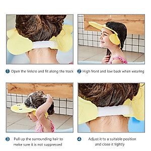 Baby Shower Cap Shampoo Visor Shield hat Kids Bath Washing Hair Rinser Prevents Water from Pooling in Face for Protector Toddler Children(Yellow)