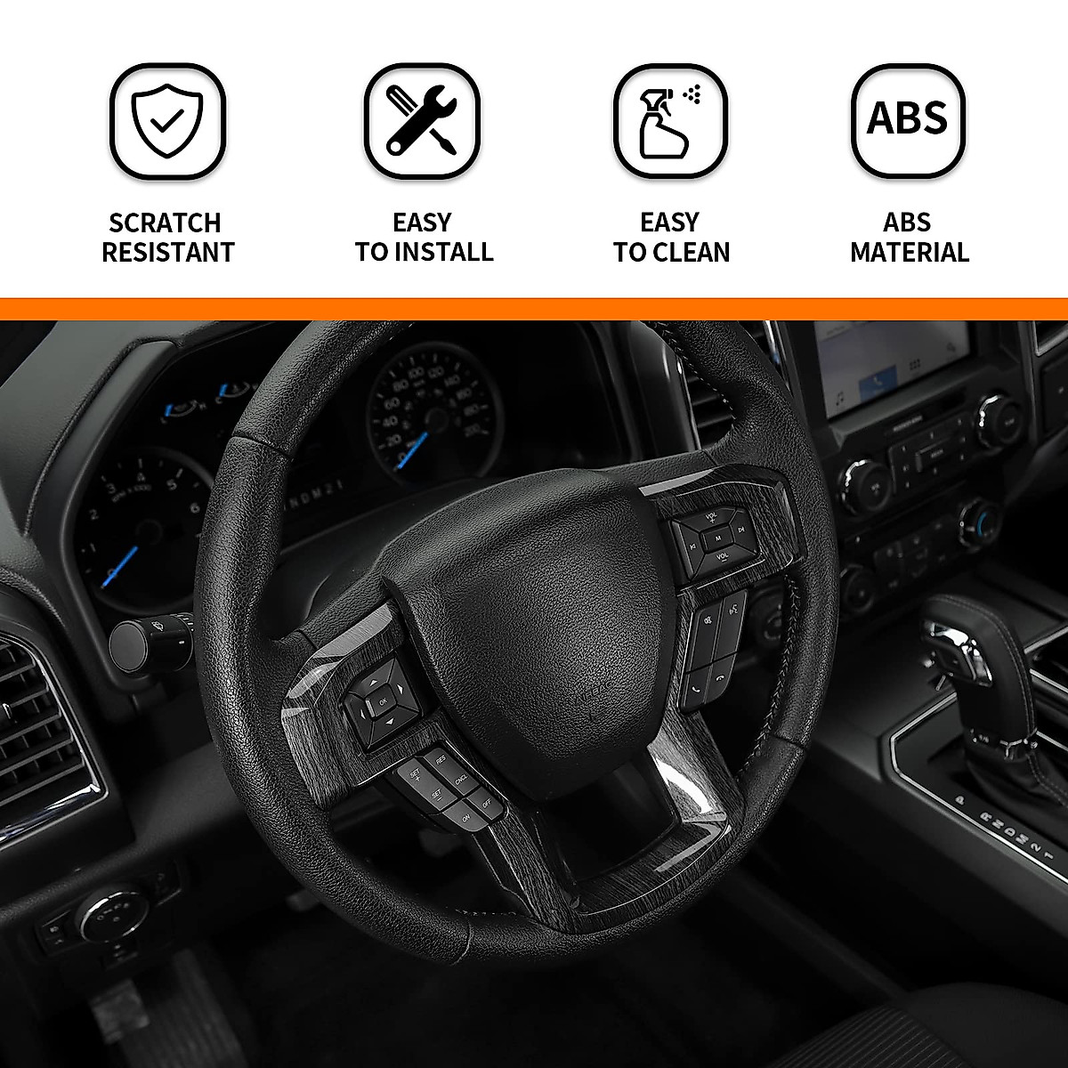 Hoolcar Interior Center Console Dashboard Navigation Trim Cover Kit ABS Accessories for 2015-2020 Ford F150, Black Wood Grain