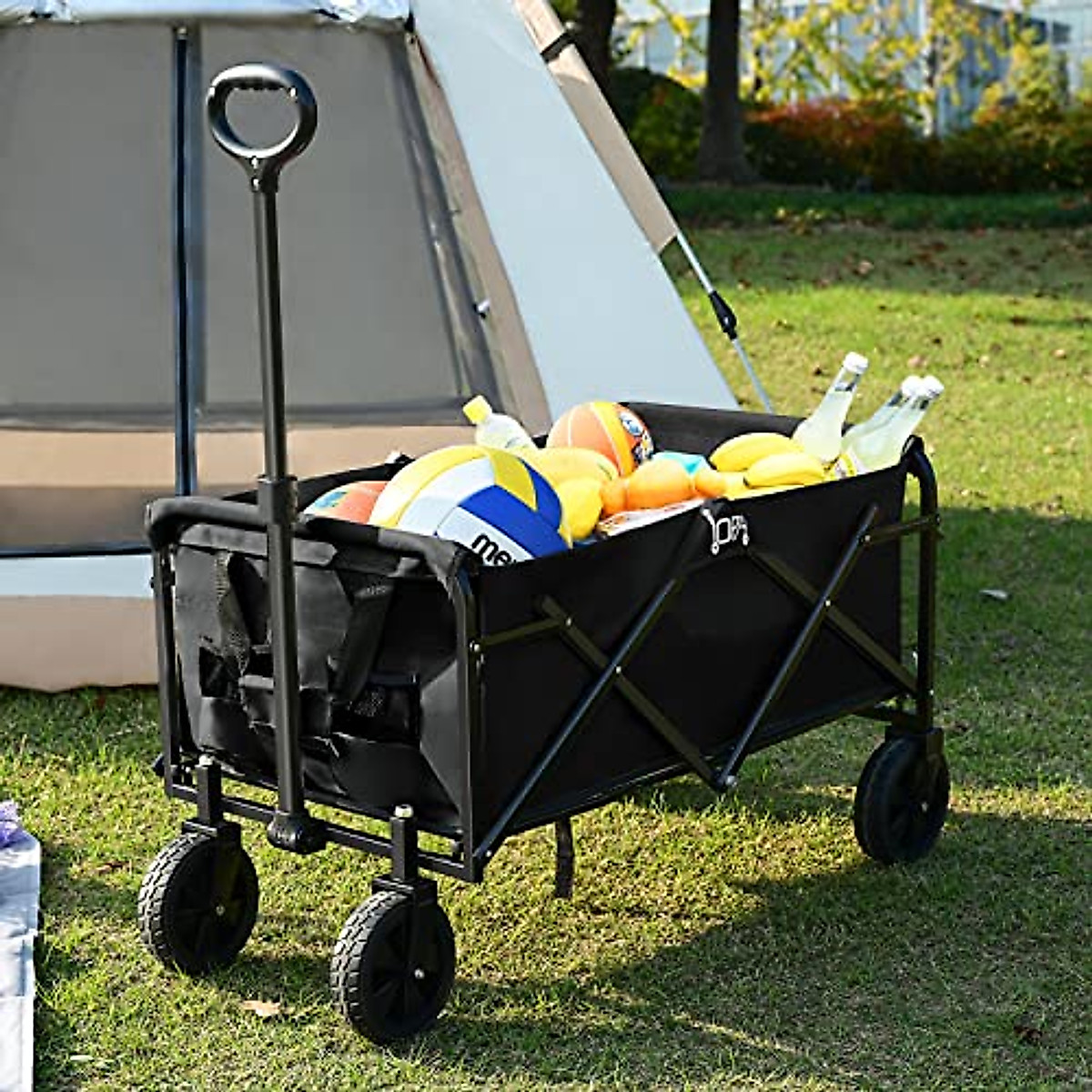 Heavy Duty Collapsible Wagon Foldable Garden Cart Utility Pull Push Beach Wagon for Sand with Wheels All Terrain Shopping Cart,Black