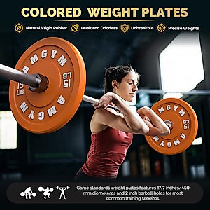 AMGYM Color Olympic Bumper Plate, Weights Plates, Bumper Weight Plate, Steel Insert, Strength Training(140lb set)