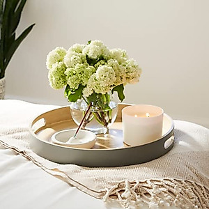 HABITAAS Spun Bamboo Serving Tray, Decorative Tray for Coffee Table, Ottoman Tray, Wooden Tray, Round Tray, Coffee Table Tray Decor, 13.75 Inches Large Round (Gray)