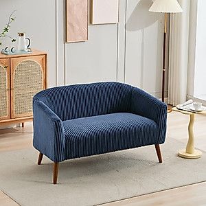 Aoiy & Wifon 50.8" W 2-Seat Small Loveseat Sofa, Comfy Upholstered Loveseat Couch for Small Spaces with Wooden Legs, Corduroy, Navy