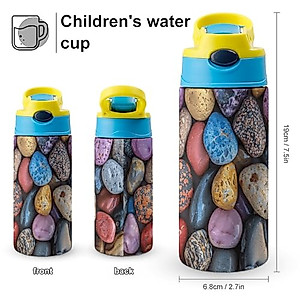 Stainless Steel Water Bottles Pebbles And Rocks Travel Water Cups with Handle And Silicone Straw Drinking Cup with Leak Proof Lid Thermo Travel Mug for Women Men