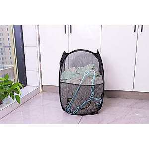 Foldable Mesh Popup Laundry Hamper,Laundry Basket Easy to Open and Fold for Dorm,Travel, College Dorms, and More (2 black)