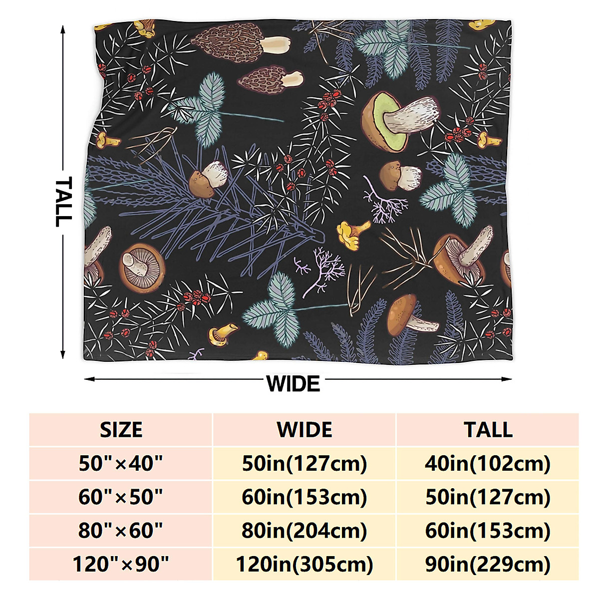 ARTIEMASTER Dark Wild Forest Mushrooms Customized Blanket Soft and Lightweight Flannel Throw Suitable for Use in Bed, Living Room and Travel 60"x50" for Teens