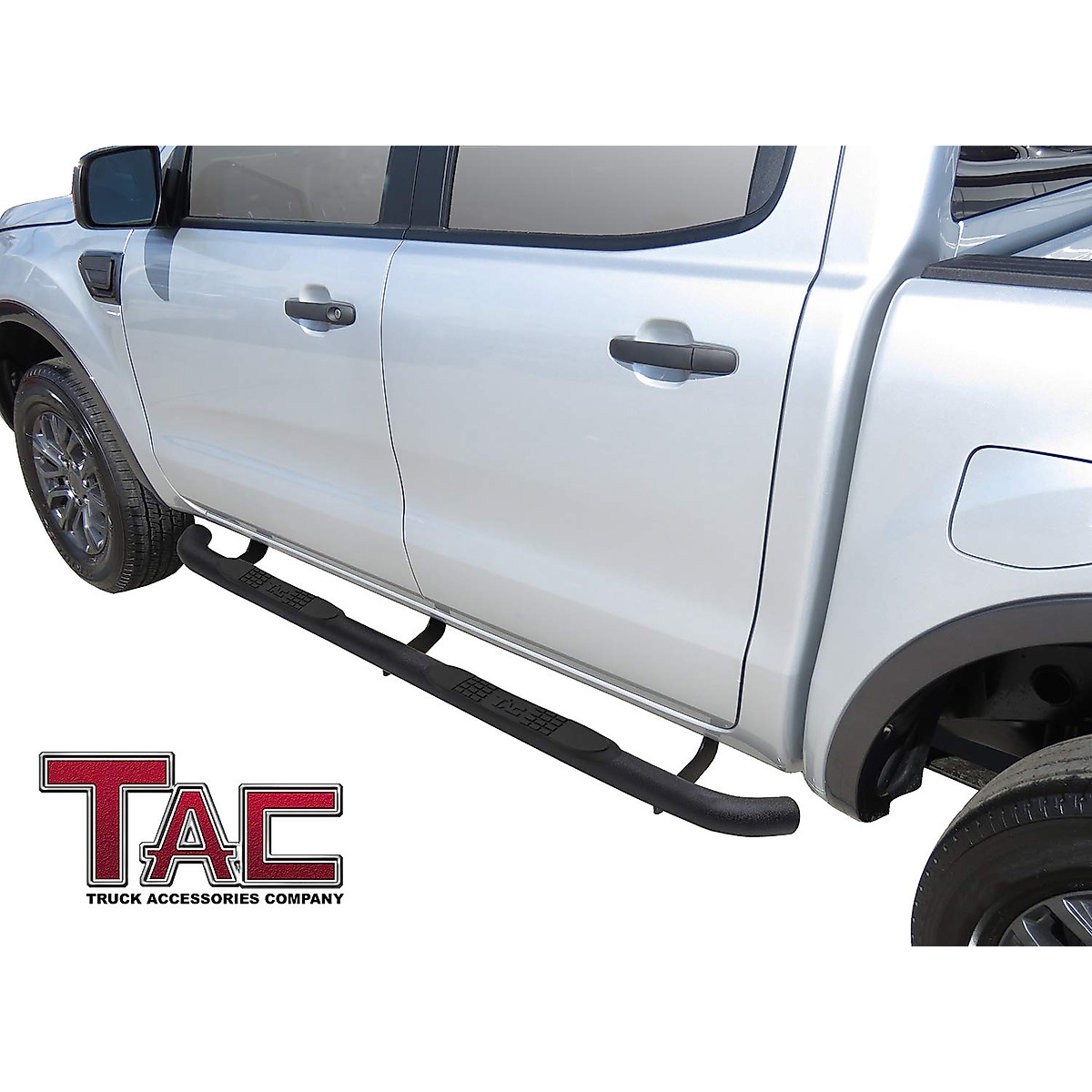TAC 3” Side Steps Compatible with 2019-2024 Ford Ranger SuperCrew Truck Pickup Texture Black Running Boards Nerf Bars Side Bars Off Road Accessories 2pcs