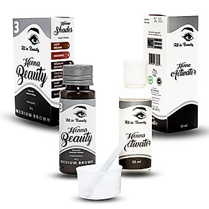 All in Beauty Henna Powder and Activator Color Enhancer Bundle for Brow Coloring and Tinting, Vegan,Made from Natural and Harmless Ingredients, Tint your Brows, Long Lasting and Waterproof