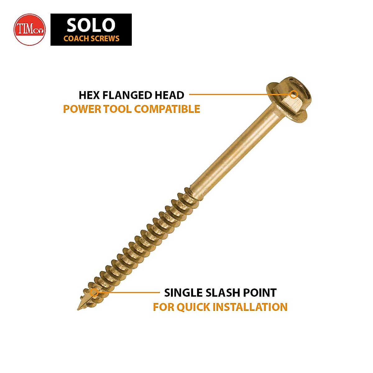 TimCo Solo Coach Screws 6.0 x 60 mm-Hex Flange Head-Yellow-(Box 100) -660SCSY, 6.0 x 60mm