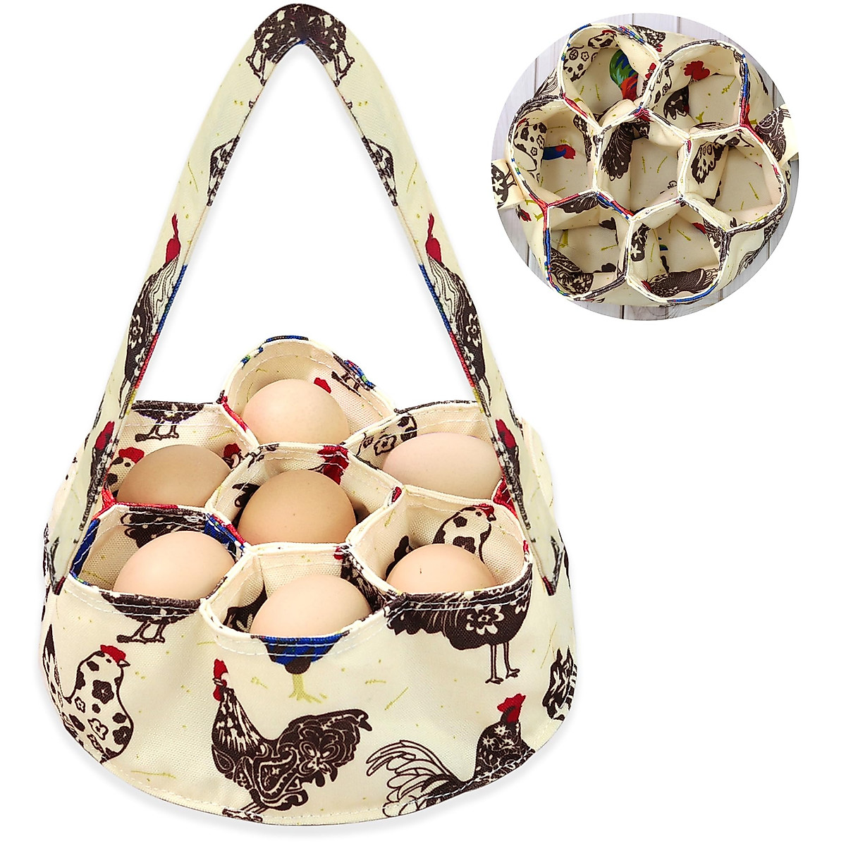 ETIUC Eggs Collecting Basket with 7 Pouches Eggs Gathering Basket Canvas Egg Bags for Fresh Eggs Collecting Eggs Holder Bags for Chicken Hen Duck Goose Eggs Farmhouse Henhouse Garden (1pc Basket)