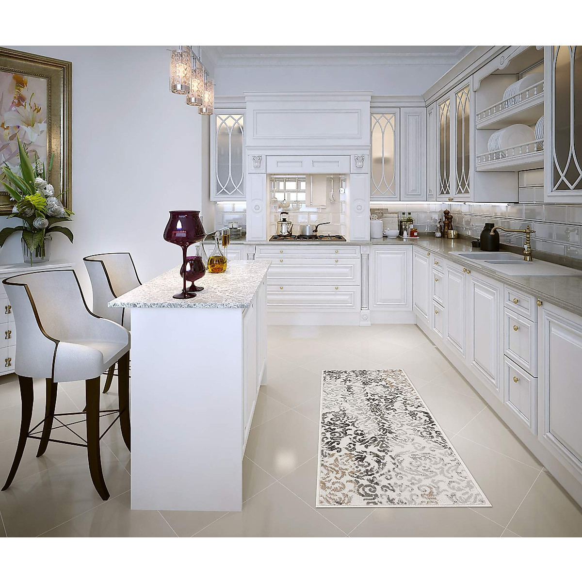 Woven Trends Modern Contemporary 3-Piece Rug Set, 5x7 Area Rug, 2x5 Runner Rug, 2x3 Accent Mat, Livingroom, Bedroom, Entryway, Durable and Stain Resistant, White/Gray