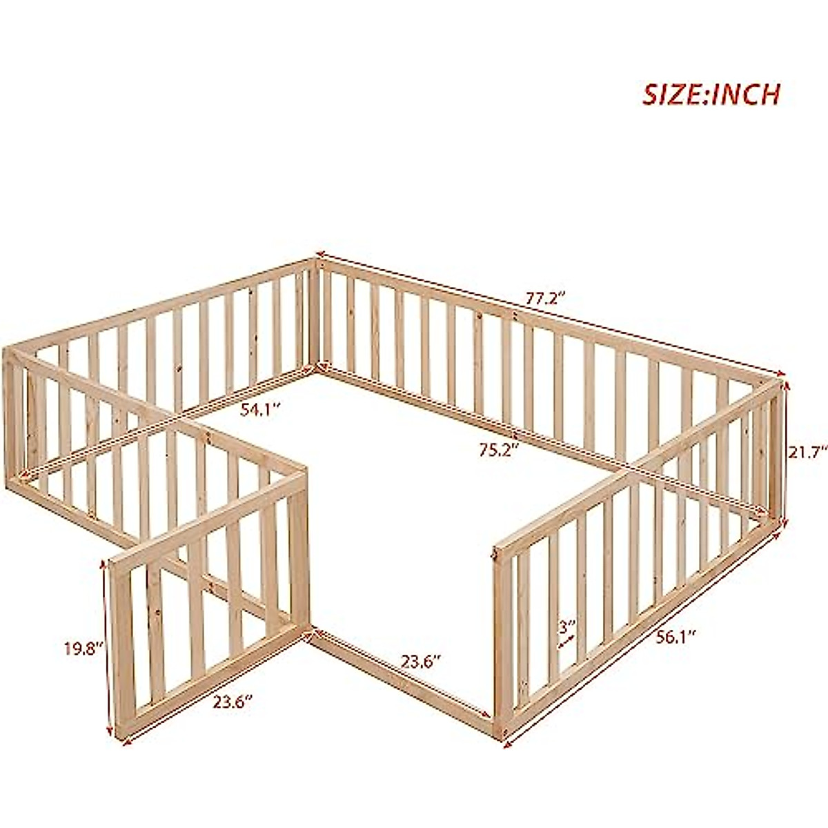 Harper & Bright Designs Full Size Floor Bed with Safety Guardrails and Door, Wood Toddler Floor Bed Frame for Girls/Boys, Full Montessori Floor Bed for Kids,Natural