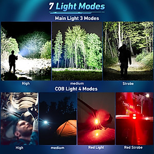 Rechargeable LED Flashlights High Lumen,990,000 Lumens Super Bright Flashlight,Powerful Flash Light 7 Modes with COB Work Light IPX7 Waterproof for Outdoor Emergency Camping Hiking