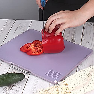 VWMYQ Cutting Board Set of 3,Cutting Boards for Kitchen,Grip Handle, Deep Juice Grooves, Slip Resistant,Chopping Boards for Meat, Veggies, Fruits (Blue) Grey + blue + light cyan