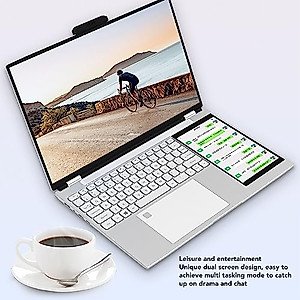 15.6inch 1920 x 1080 Double Screen Laptop with 7 inch HD IPS Touch Screen for Windows 11, Quad Core Quad Thread 2.0GHz, BT4.2, Dual Band WiFi, 2.4G/5G, Backlight Keyboard (16GB+128GB US Plug)