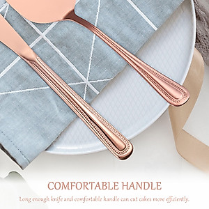 Yoption Personalized Cake Cutting Set for Wedding, Custom Stainless Steel Cake Knife and Server Set, Vintage Pie Cake Cutter Serving Set for Bridal Anniversary Birthday Graduation Gift (Rose Gold)