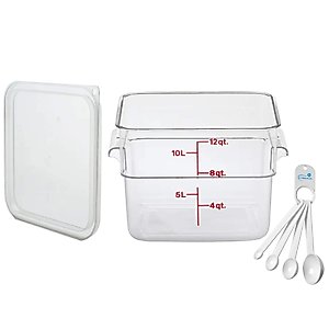 Lumintrail Cambro 12 Qt Square Food Storage Container Clear with Lid Bundle Includes a Measuring Spoon Set