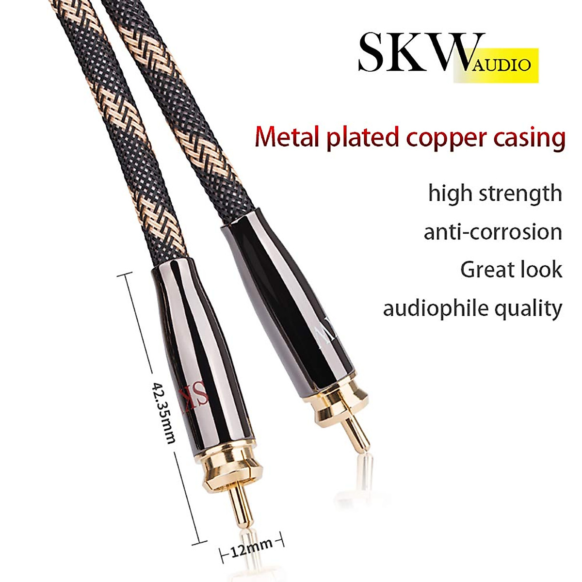 SKW Upgrad Audiophiles Audio Cable 2RCA Male to 2RCA Male HiFi System Converter Adapter with Diameter 12.8mm Black 4.9ft (1.5M)