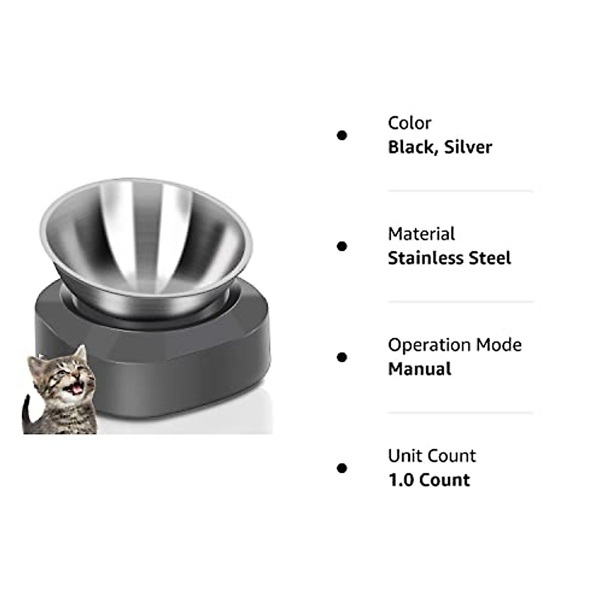 AYADA Raised Cat Food Bowl, Stainless Steel Cat Dish for Food Water Anti Vomiting Elevated with Stand Ergonomic Lifted Slanted Tilted 15 Angle Metal Single Kitty Kitten Wet Food Bowl Pet Bowl (Single)