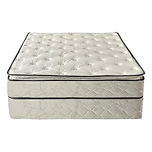 Greaton Medium Plush Pillowtop Innerspring Mattress and 4" Low Profile Split Wood Box Spring/Foundation Set, 75" X 48", White with Black Tape