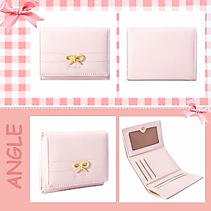 Sunwel Fashion Wallets Girls Cute Coquette Bow Small Wallet Aesthetic Card Holder ID Window Purse for Women (PINK)