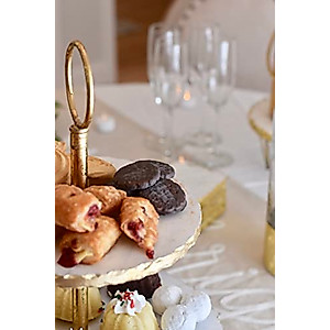 Mud Pie 42600586 Tiered Marble Server White, Gold, 16" x 12" dia