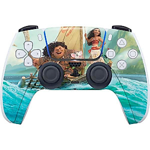 Skinit Decal Gaming Skin Compatible with PS5 Controller - Officially Licensed Disney Princess Moana and Maui Set Sail Design