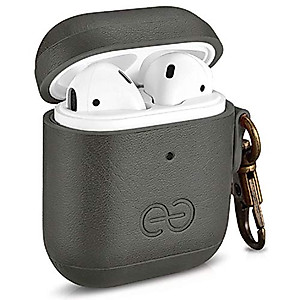 Dreem Om AirPods 1 & 2 Case Cover with Keychain Clip, Vegan Leather Airpods Case for Men & Women, Luxury Earbuds Accessory for Apple iPhone - Grey