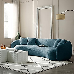 102" Teddy Fleece Boucle Cloud Sofa Modern Half Moon Comfy Sectional Leisure Couch, Beautiful Freestanding Curved Sofa&Couch for Living Room, Professionally Upholstery Perfect Shape, Blue 5 Seats