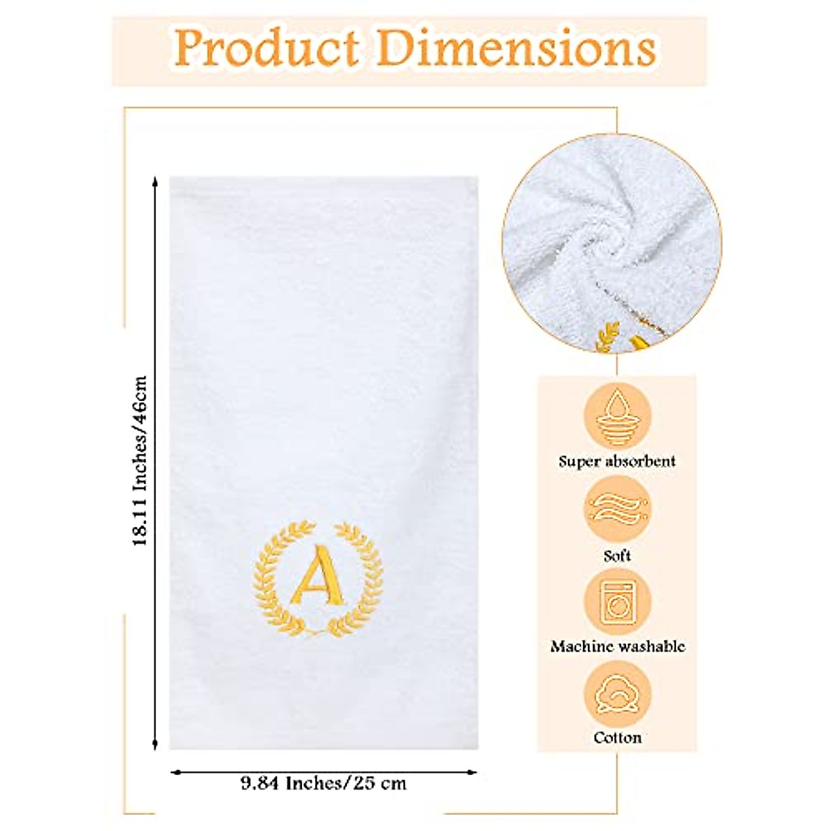 Set of 50 Monogrammed Towels Bathroom Letter a Gold Embroidered Hand Towel Decorative Monogrammed Towels Cotton Monogram Guest Napkins for Kitchen Gifts Wedding Birthday Party, 18.11 x 9.84 Inch