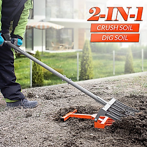 Walensee Broad Fork Tool Cultivator Tiller Manual Hand Tiller with 9 Steel Tines for Garden & Lawn 2-IN-1 Garden Twist Tiller for Regularly Digging and Crushing Soil, Pitchfork Boradfork Tool For Farm