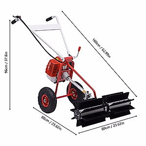 Gas Power Hand Held Walk Behind Sweeper,1.7HP 43CC 2 Stroke Park Garden Cleanning Sweeper Machine Set for Sidewalk Grass Snow Cleaning Lawn
