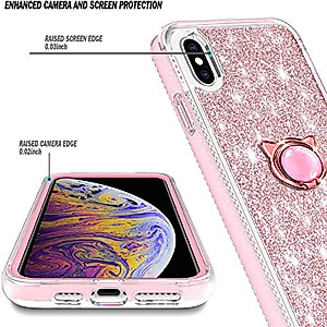 NGB Supremacy Compatible with iPhone XR Case with [Built-in Screen Protector] Ring Holder/Wrist Strap, Full Body Protection Slim Fit Shockproof Bumper Durable Case Cover (Rose Gold)