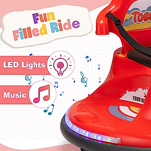TOBBI 12V Kids Ride on Electric Bumper Snail Car with Remote Control/360 Degree Spin/DIY Sticker/LED Lights for Toddlers Age 3-9 (Red)