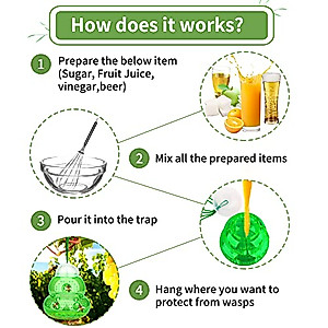 Wasp Traps Outdoor Hanging, Wasp Repellent Outdoor Yellow Jacket Bee Traps Catchers Killer for Outside Carpenter Hornet Wasp Deterrent Non-Toxic Reusable Hanging Bee Trap 2 Pack Green