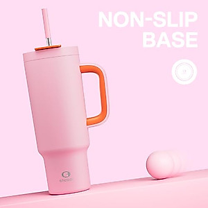 ENCOOL 40 oz Tumbler with Handle and Straw, 100% Leakproof Insulated Tumbler with Lid and Straw, Stainless Steel Travel Mug, Keeps Cold for 34 Hours, Car Cup Holder Friendly (Blush)