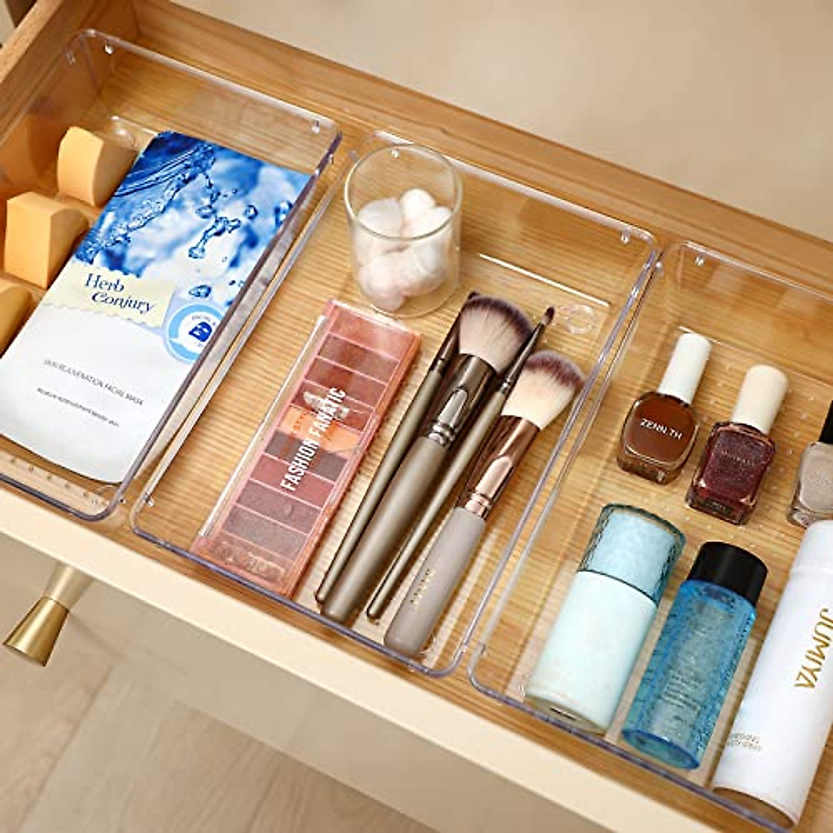 Fixwal 3 PCS Clear Drawer Organizer Set, 9 x 6 x 2 Plastic Rectangular Trays, Dresser Storage Bin Dividers for Cosmetics, Jewelry, Gadgets, Bathroom, Office, Bedroom.