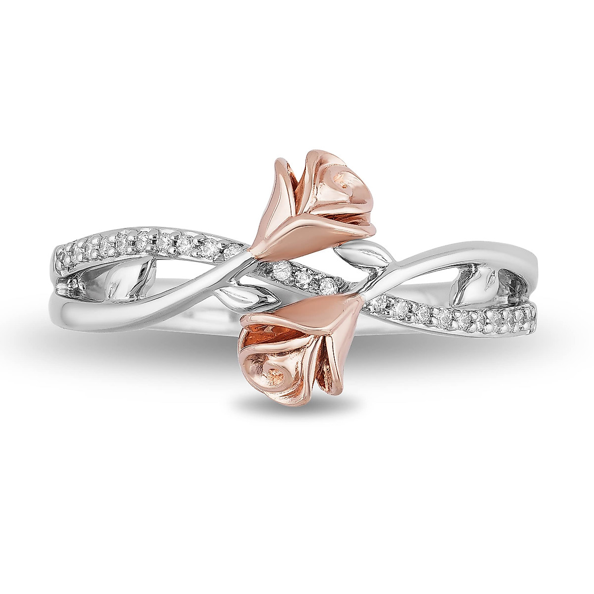 Jewelili Enchanted Disney Fine Jewelry 14k Rose Gold over Sterling Silver 1/10 Cttw Diamond Belle Rose Fashion Ring Size 7