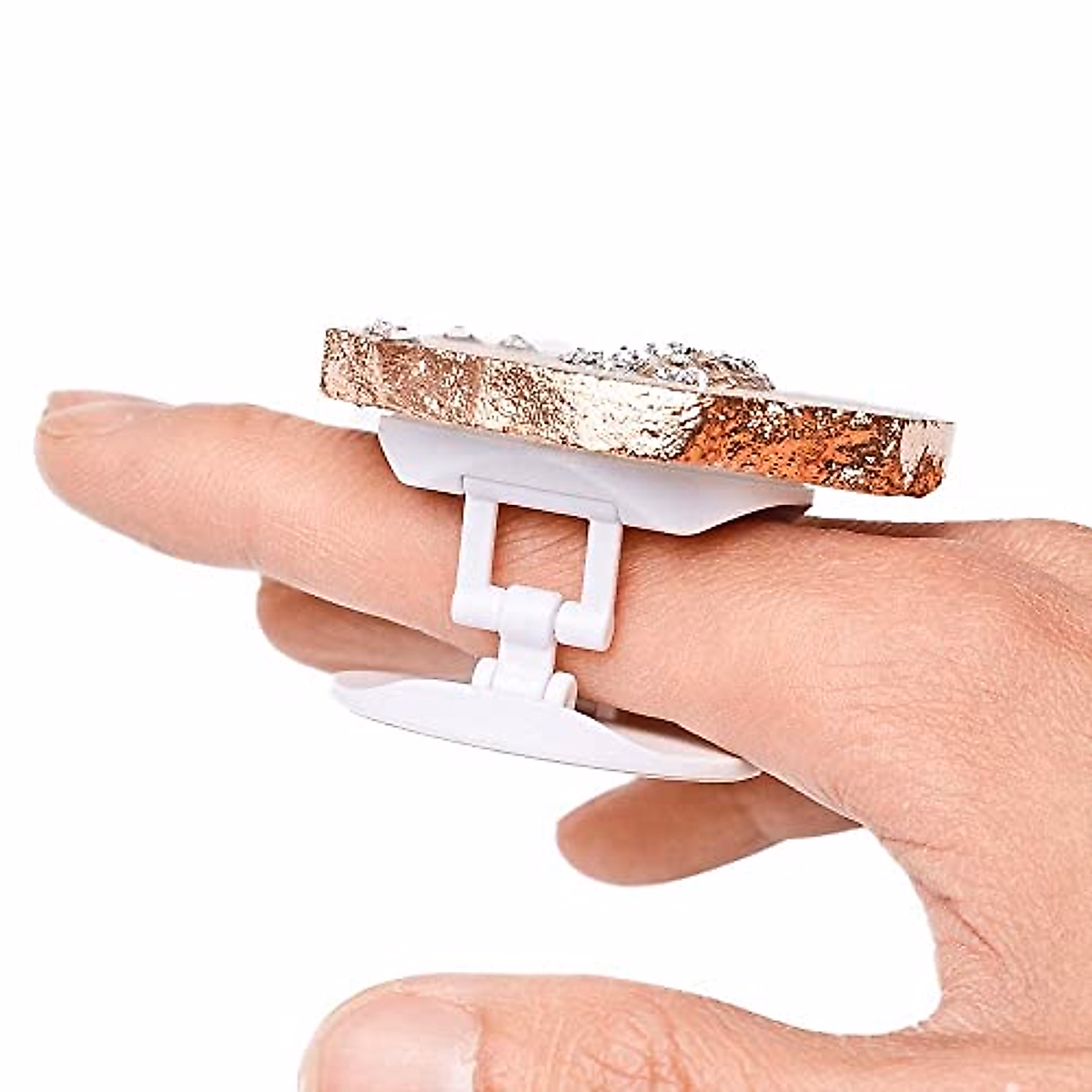 White Agate Stone Crystal Phone Grip Premium Phone Stand Druzy Quartz Healing Crystal Natural Gemstone with Gold Trim and Crystal Design Phone Grip Stand Mount Holder for Smart Phones and Tablet
