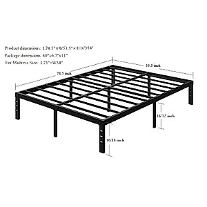 COMASACH 14 inch Full Bed Frame No Box Spring Needed, 3500 lbs Heavy Duty Metal Platform Bed Frames, Non-Slip and Noise-Free Mattress Foundation, Black