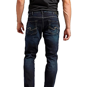Silver Jeans Co. Men's Allan Slim Fit Straight Leg Jeans, Dark Wash BBS491, 34W x 32L