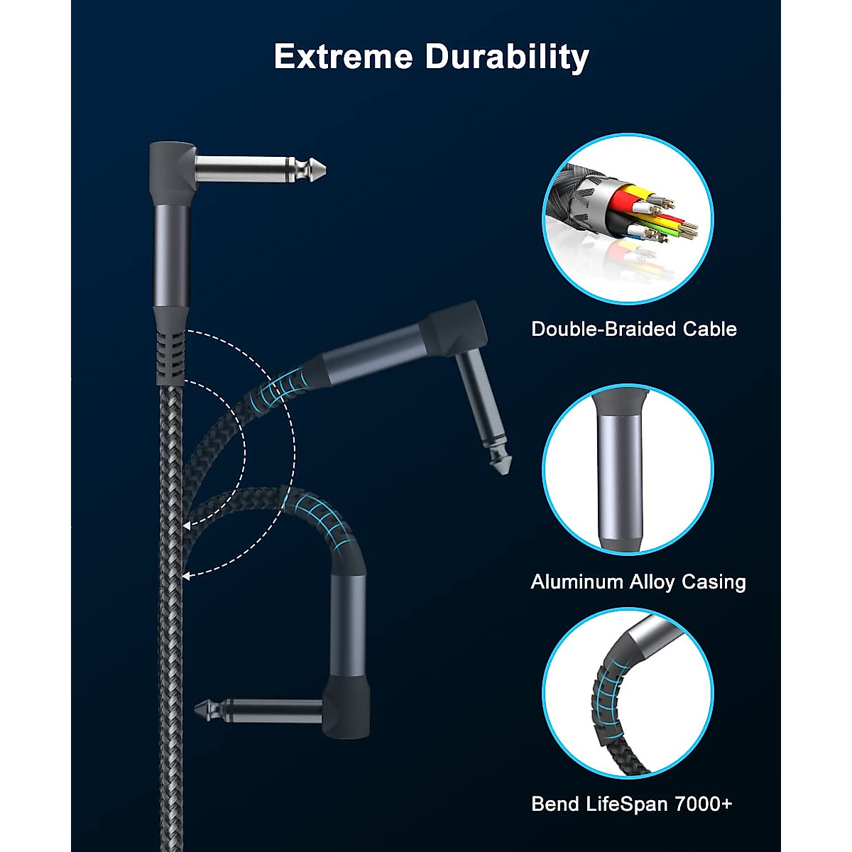 Elebase Guitar Pedal Patch Cables 6-Pack, 6 Inch 6.35MM Effects Pedal Board Cord 1/4'' Right-Angle Braided Flat Audio Cable Shielded TS Copper Male Connector for Microphone Amp/Amplifier Mixer