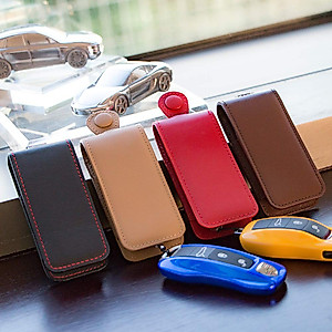 AeroBon Real Leather Key Cover Leather Key Pouch Compatible with Porsche Key Fob (Black)