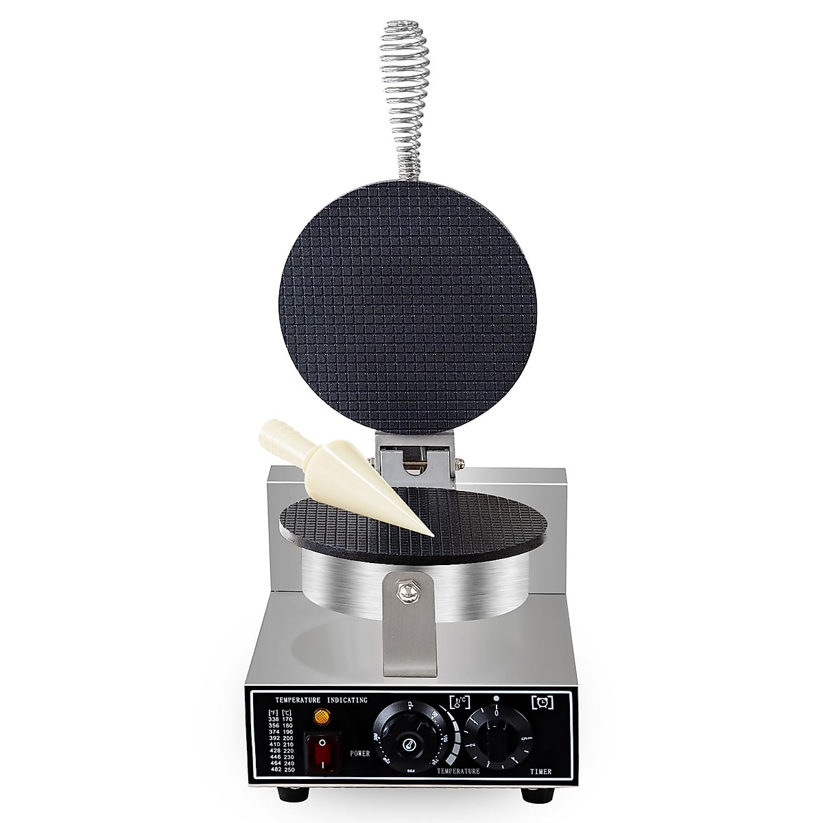 110V Electric Ice Cream Cone Maker 1300W Commercial Waffle Cone Machine 1300W Electric Stainless Steel Egg Cone Baker Non Stick coating with Temp & Time Control for for Restaurant Bakeries