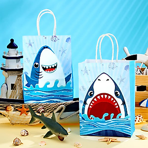 Outus 24 Pcs Shark Party Bags Blue Shark Birthday Party Favor Gift Bags Shark Goodie Candy Bags with Twist Handles Shark Party Supplies for Kids Summer Ocean Sea Baby Shower Decorations